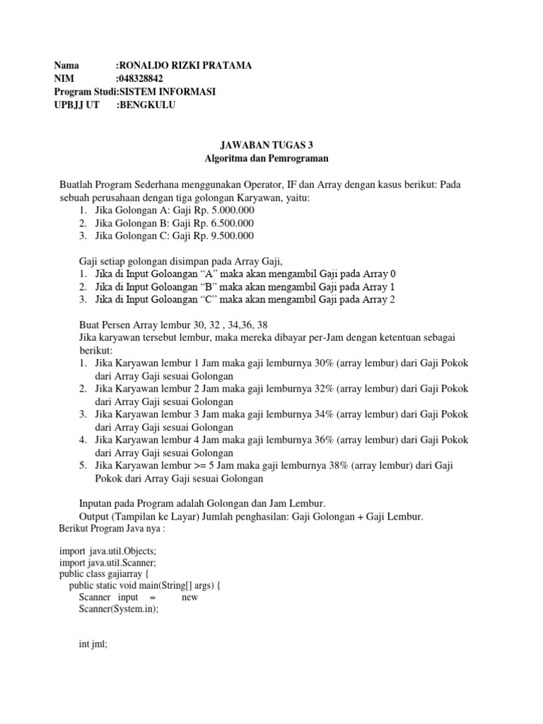 Tugas 3 Algoritma Dan Pemrograman | PDF Tugas 3 Algoritma Dan Pemrograman | PDF