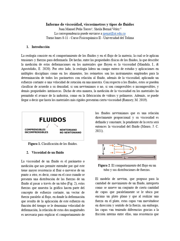 Viscosidad y Tipos de Fluidos Juan FQ II | PDF | Viscosidad | Fuerza