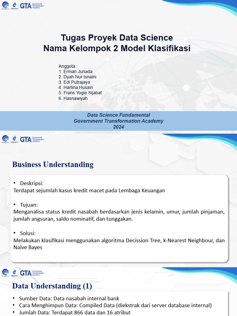DSF - Tugas Kelompok 2 Klasifikasi Presentasi Proyek DS | PDF | Bisnis | Pengelolaan Keuangan & Uang