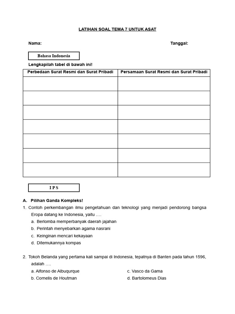 Latihan Soal Tema 7 Kelas 6 | PDF | Perjalanan | Kajian Bahasa Asing