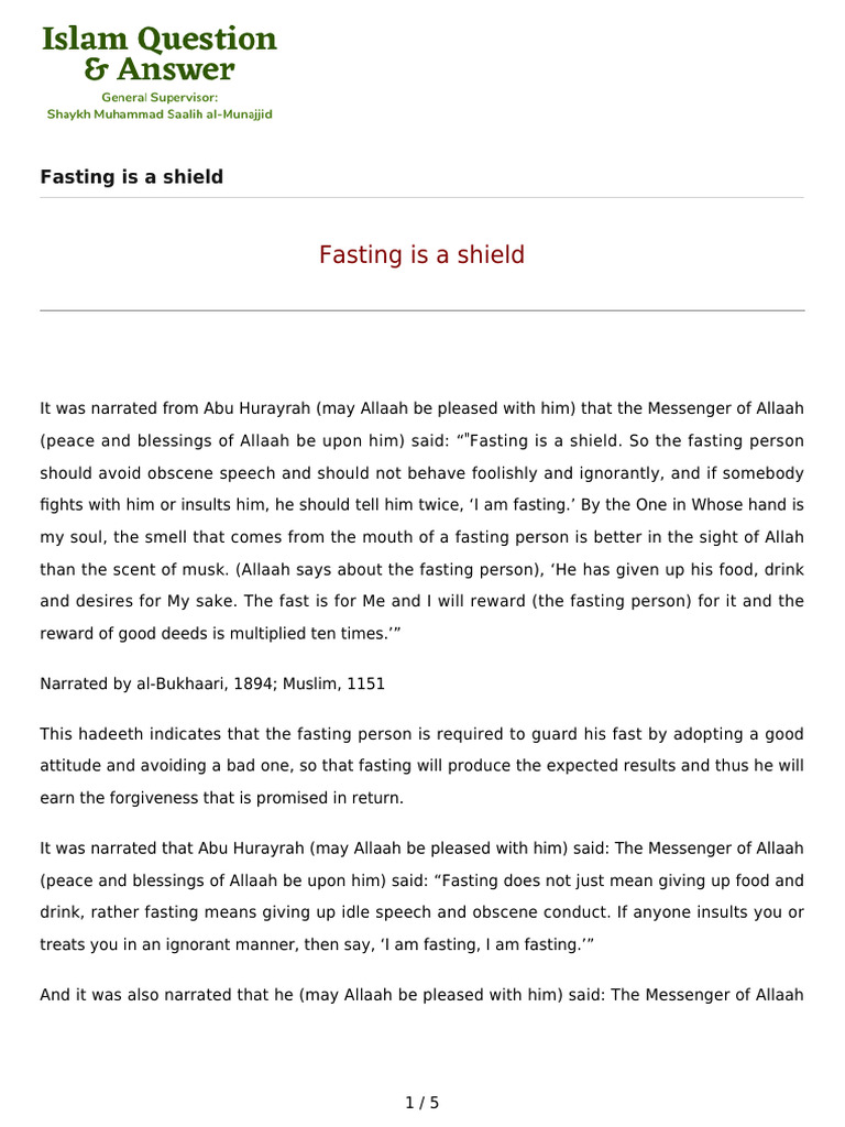 Fasting Is A Shield Pdf Hadith Allah