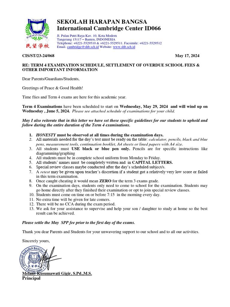 Term 4 Letter (CS3) | PDF | Schools