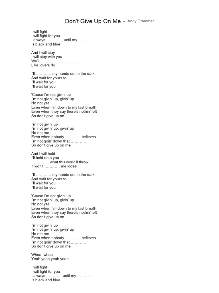 Don't Give Up On Me - Lyrics Analysis | PDF
