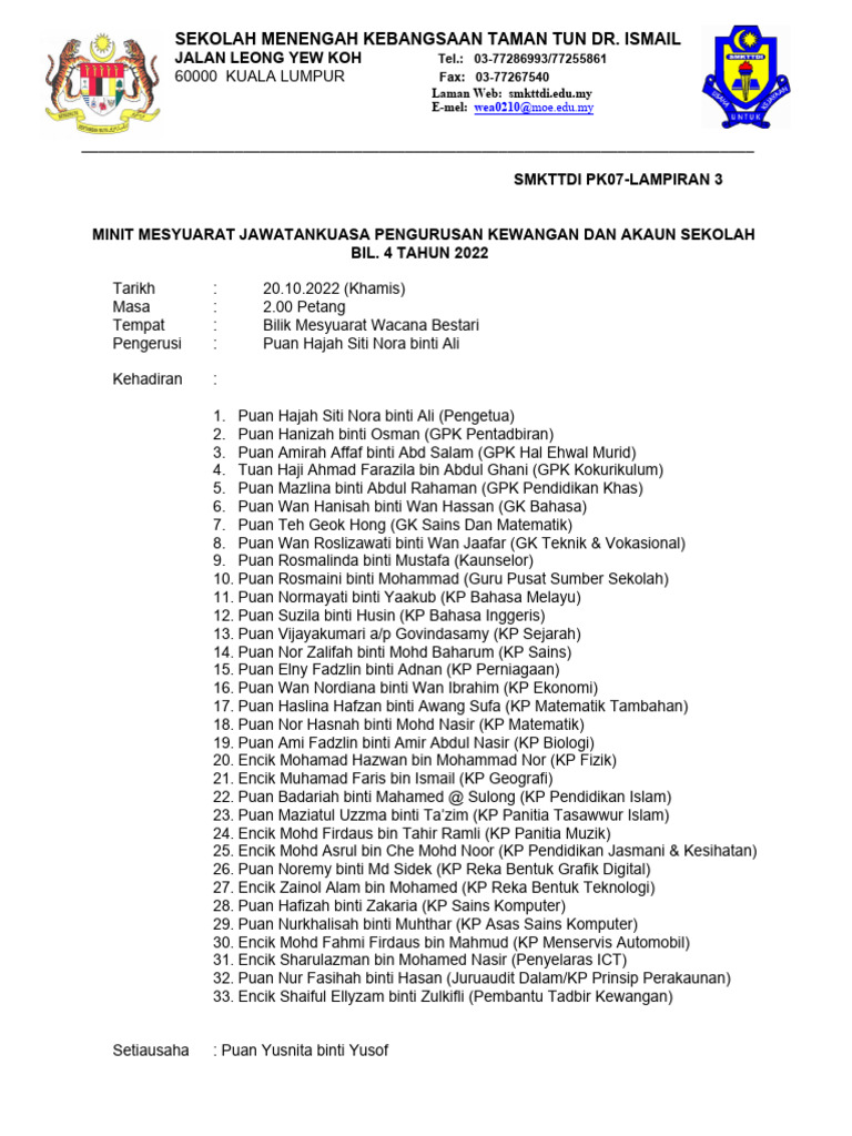 Minit Mesyuarat JPKA Bil.3 Tahun 2022 | PDF