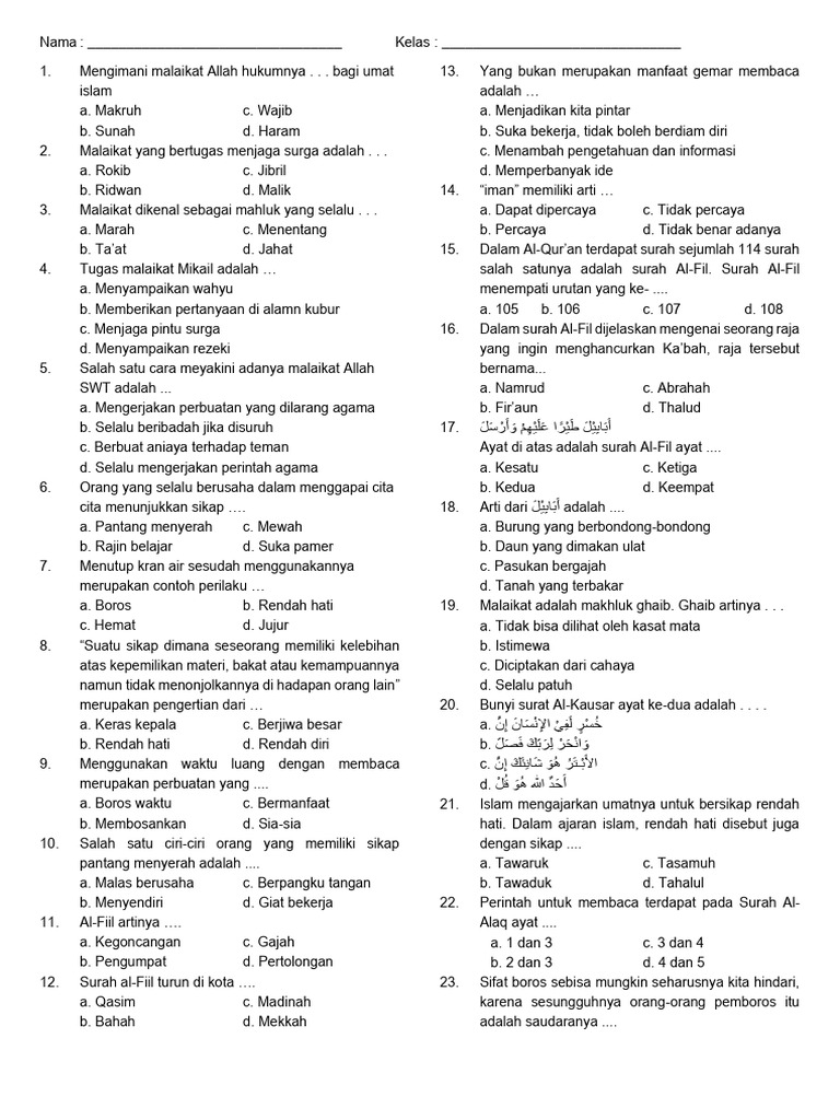 Soal Latihan Bab 6-7-8 PAI Kelas 4 SMT 2 | PDF