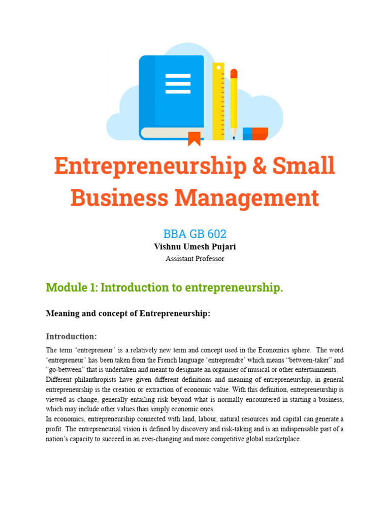Entrepreneurship & Small Business Management | PDF | Entrepreneurship ...