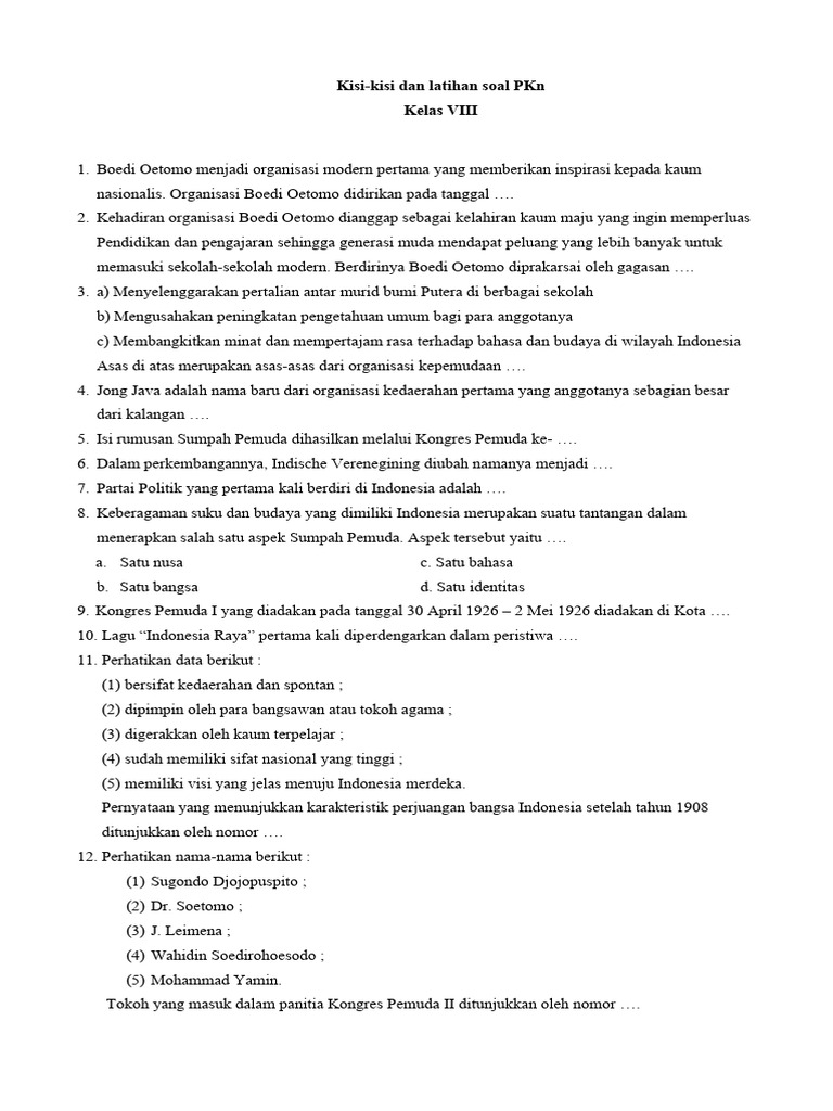 Kisi-Kisi Dan Latihan Soal PKN KELAS VIII 2024 | PDF | Politik | Ilmu Sosial