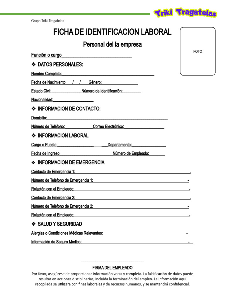 Ficha de Identificación Laboral | PDF