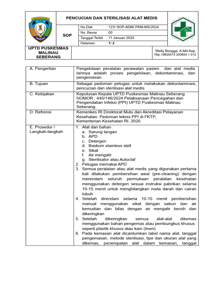 5.5.3. 1 Sop Dekontaminasi, Pencucian Dan Sterilisasi Medis | PDF