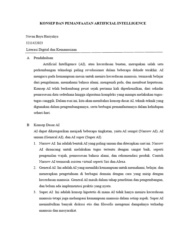 Essay Konsep Dan Pemanfaatan Artificial Intelligence | PDF