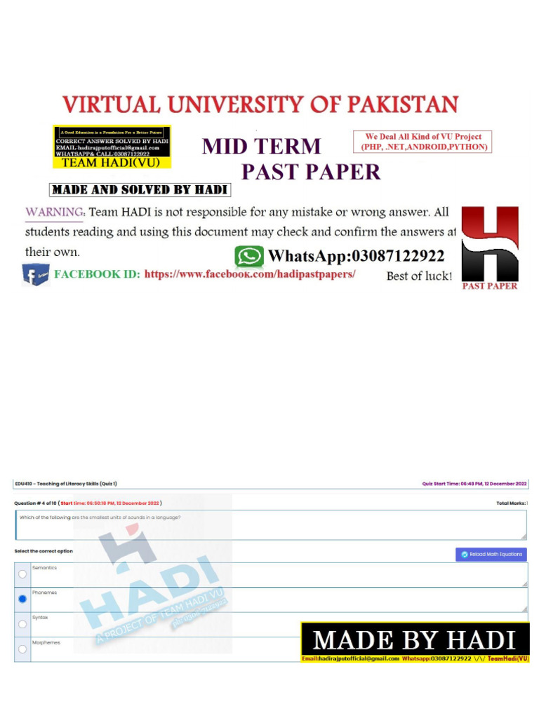 Edu410 Midterm File 1 Solved by Team Hadi | PDF Edu410 Midterm File 1 Solved by Team Hadi | PDF