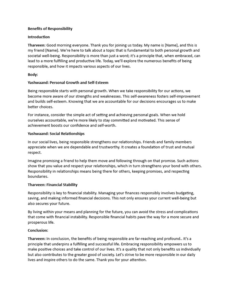 Key Benefits of Being Responsible | PDF | Self Esteem | Personal ...