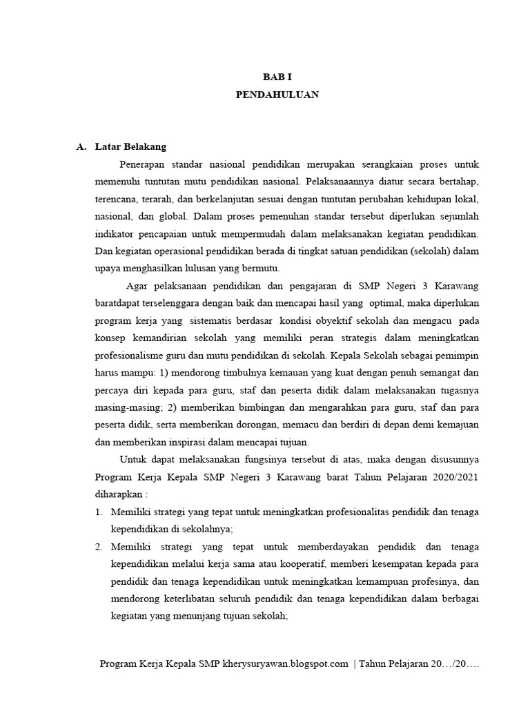 Program Kerja Kepsek 2020-2021 | PDF | Karier & Perkembangan