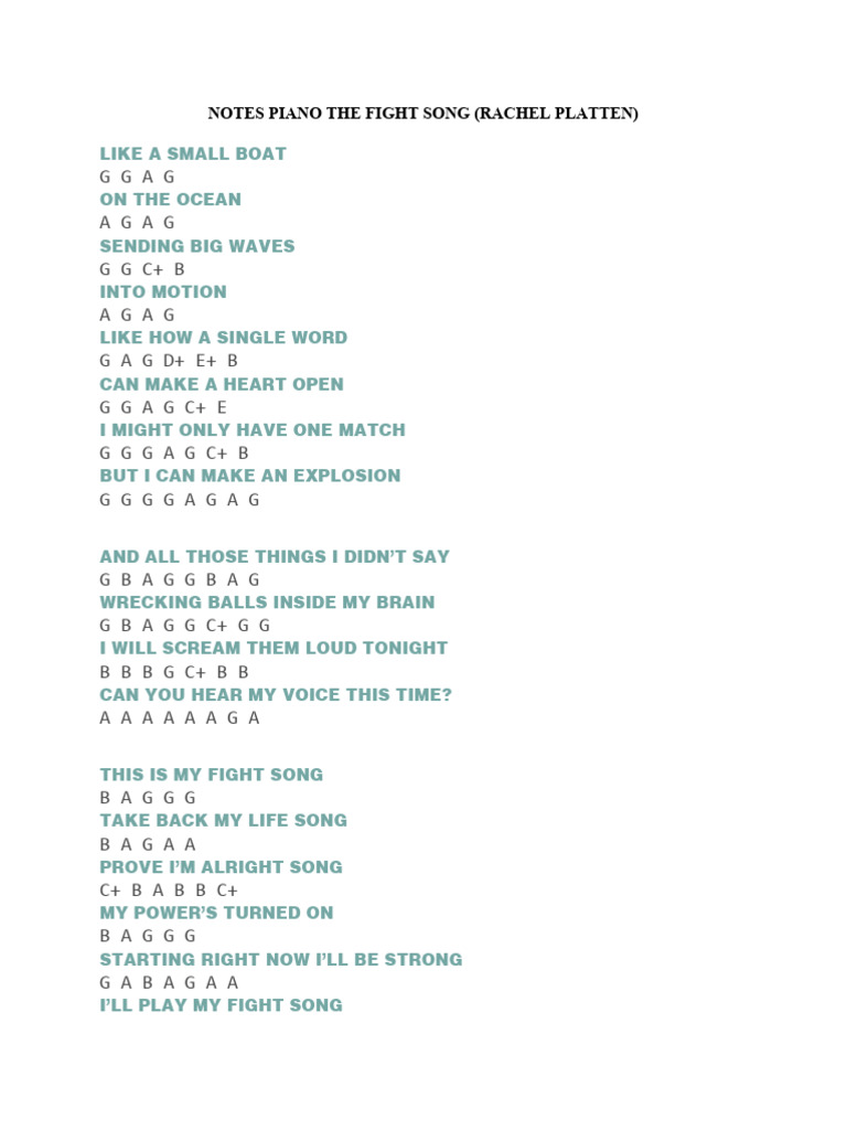 Notes Piano The Fight Song | PDF