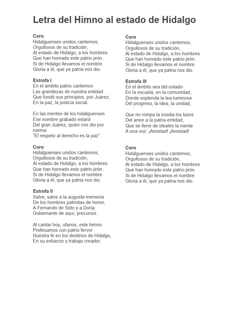 Letra Del Himno Al Estado de Hidalgo | PDF