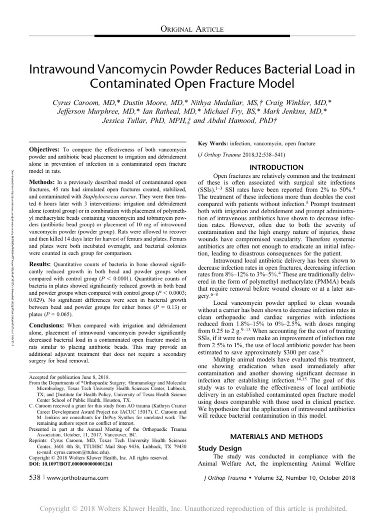 Vancomycin Powder in Open Fracture | PDF | Medicine | Medical Specialties