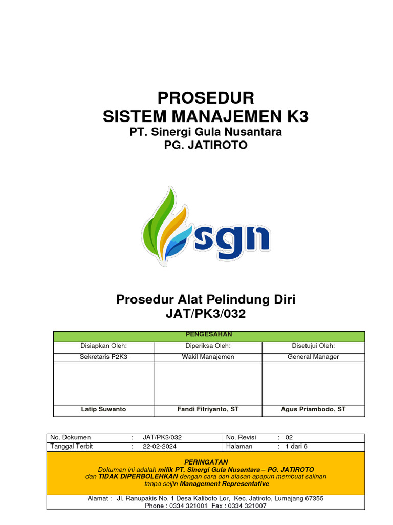 JAT-PK3-032 Prosedur Alat Pelindung Diri | PDF