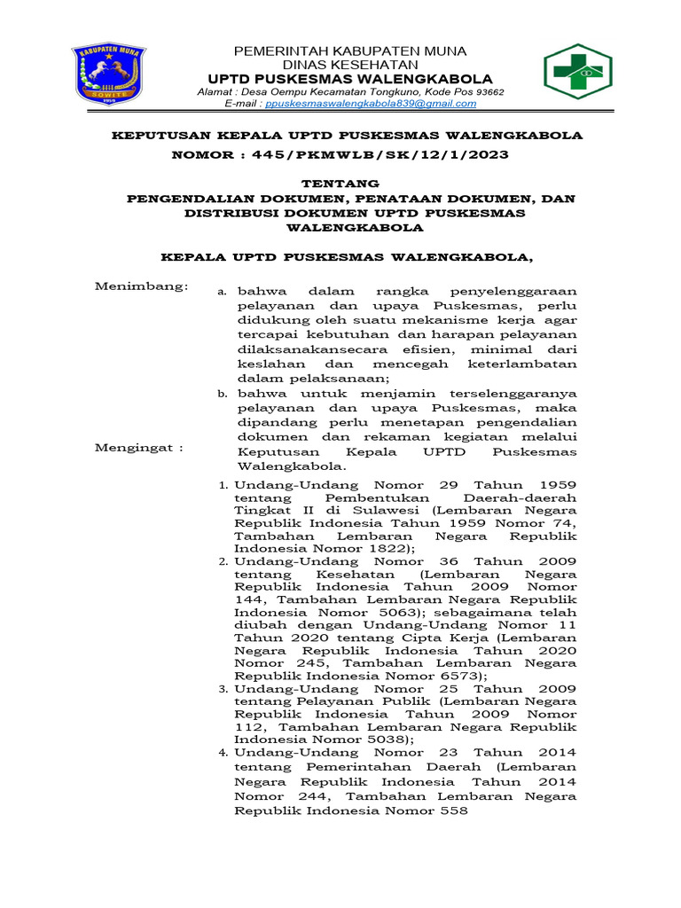 1.2.2.3 SK Pengendlaian, Penataan, Distribusi Dokumen | PDF