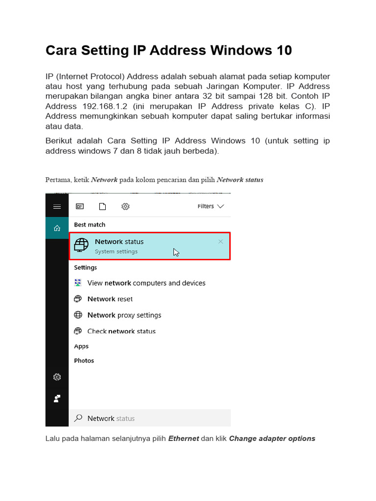 Cara Setting IP Address Windows 10 | PDF