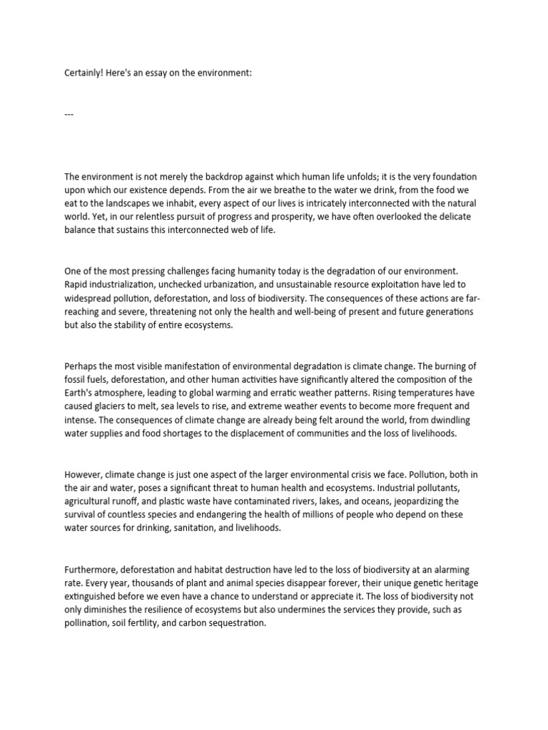 Environment Essay | PDF | Climate Change | Natural Environment