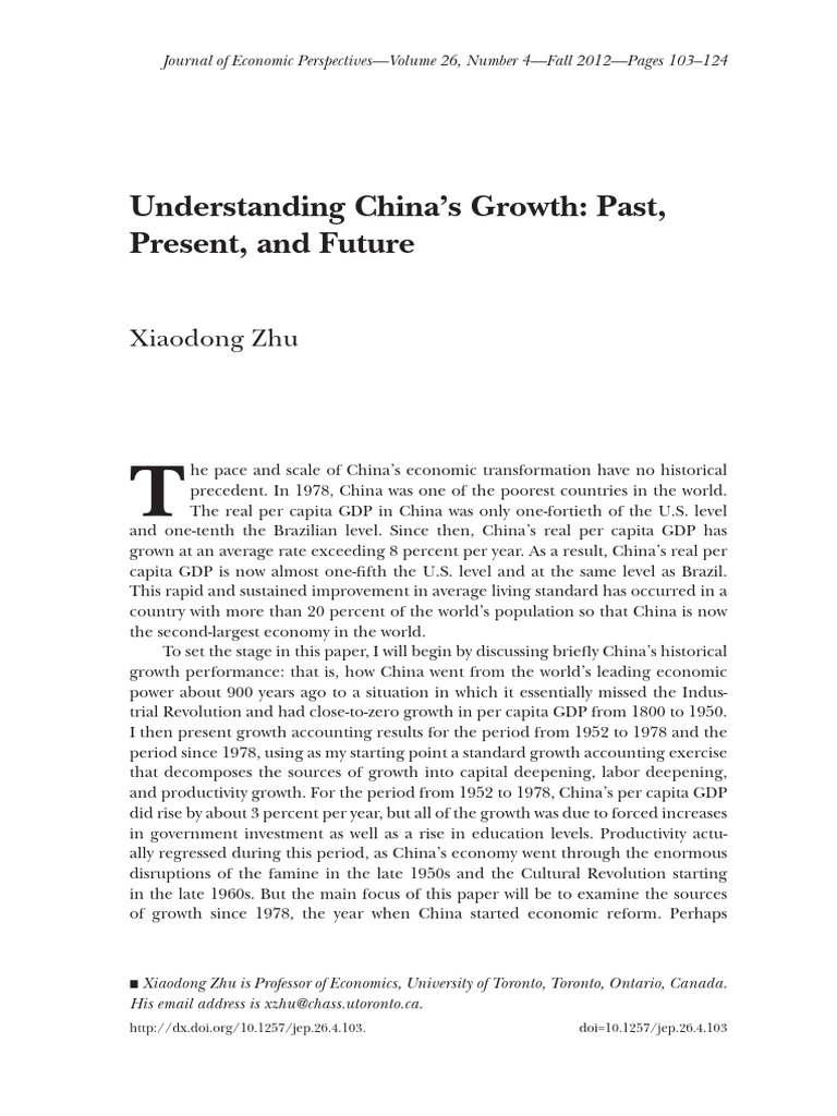 Zhu 2012 Understanding China S Growth Past Present and Future | PDF ...