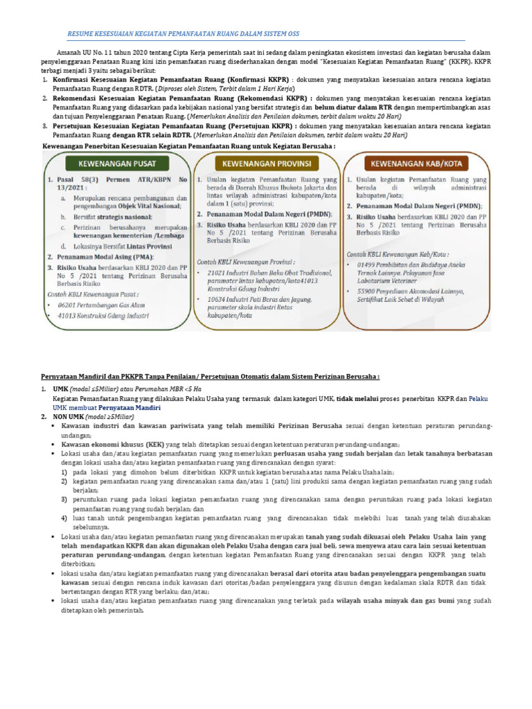 Panduan KKPR dalam Sistem OSS | PDF