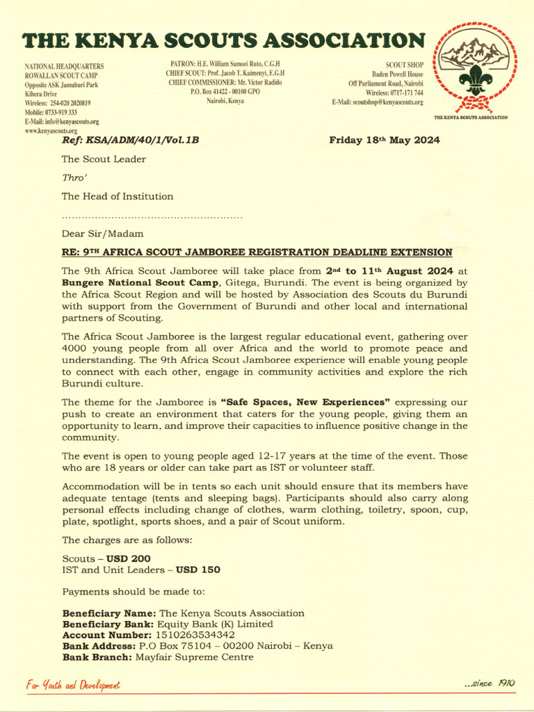 Africa Scout Jamboree Deadline Extension | PDF