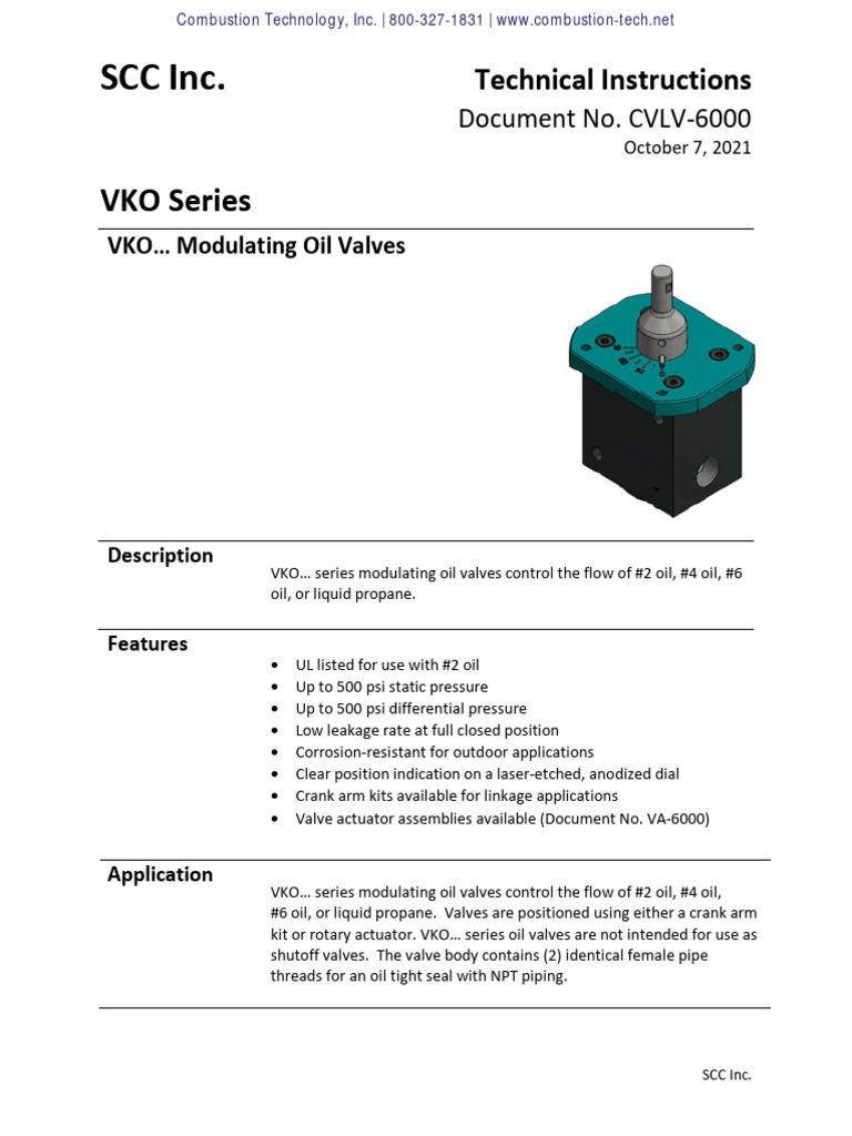 SCC VKO Modulating Oil Valves Combustion Technology | PDF | Valve ...