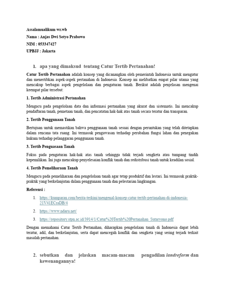 Lembar Jawaban Tugas Administrasi Pertanahan Anjas | PDF