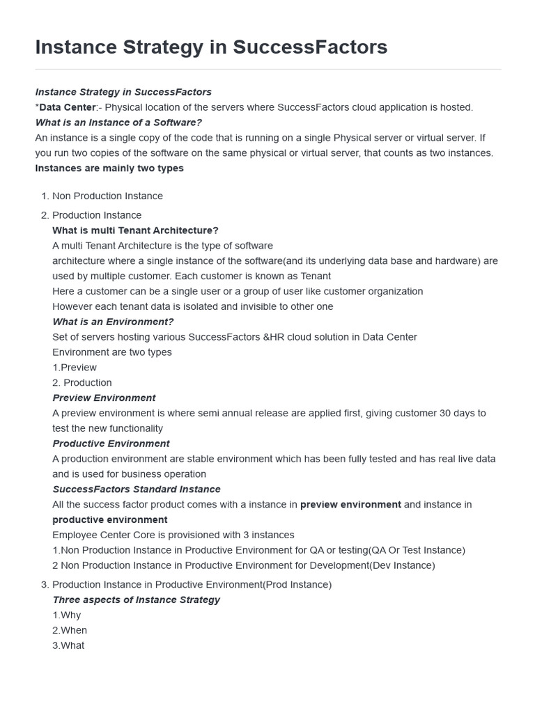 Instance Strategy in SuccessFactors | PDF