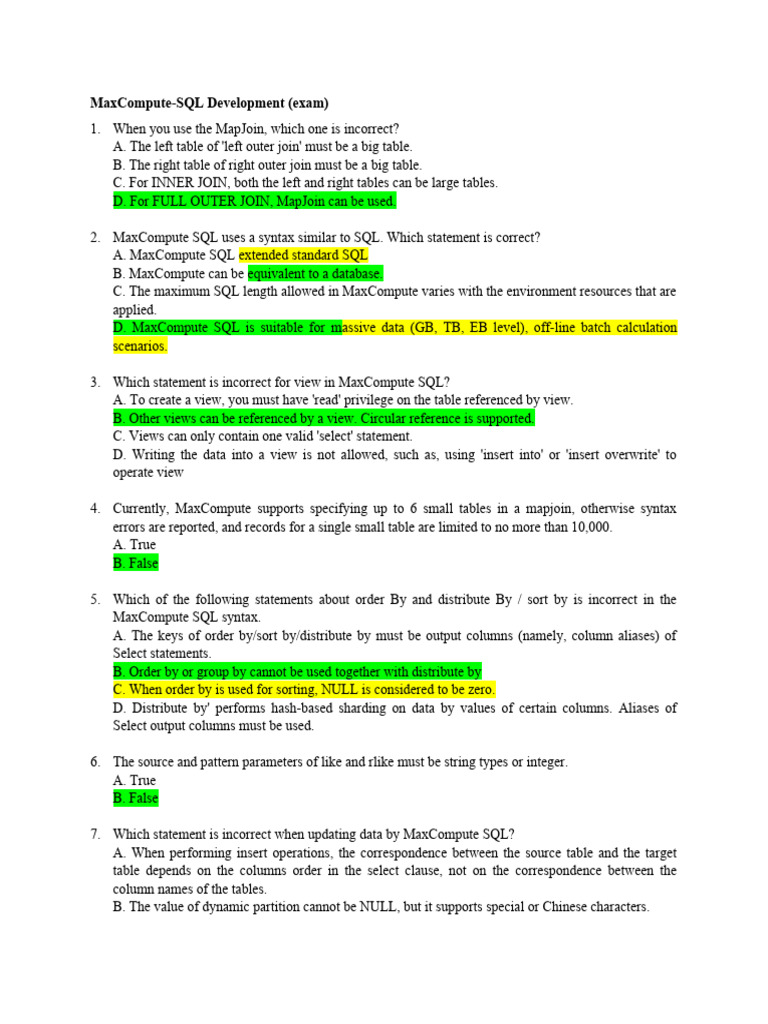 Kuis Alibaba Cloud MaxCompute-SQL Development | PDF | Sql | Computer Programming