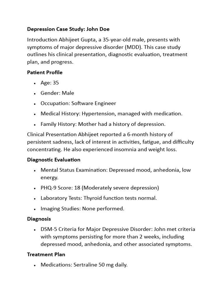 Depression Case Study | PDF | Self-Improvement