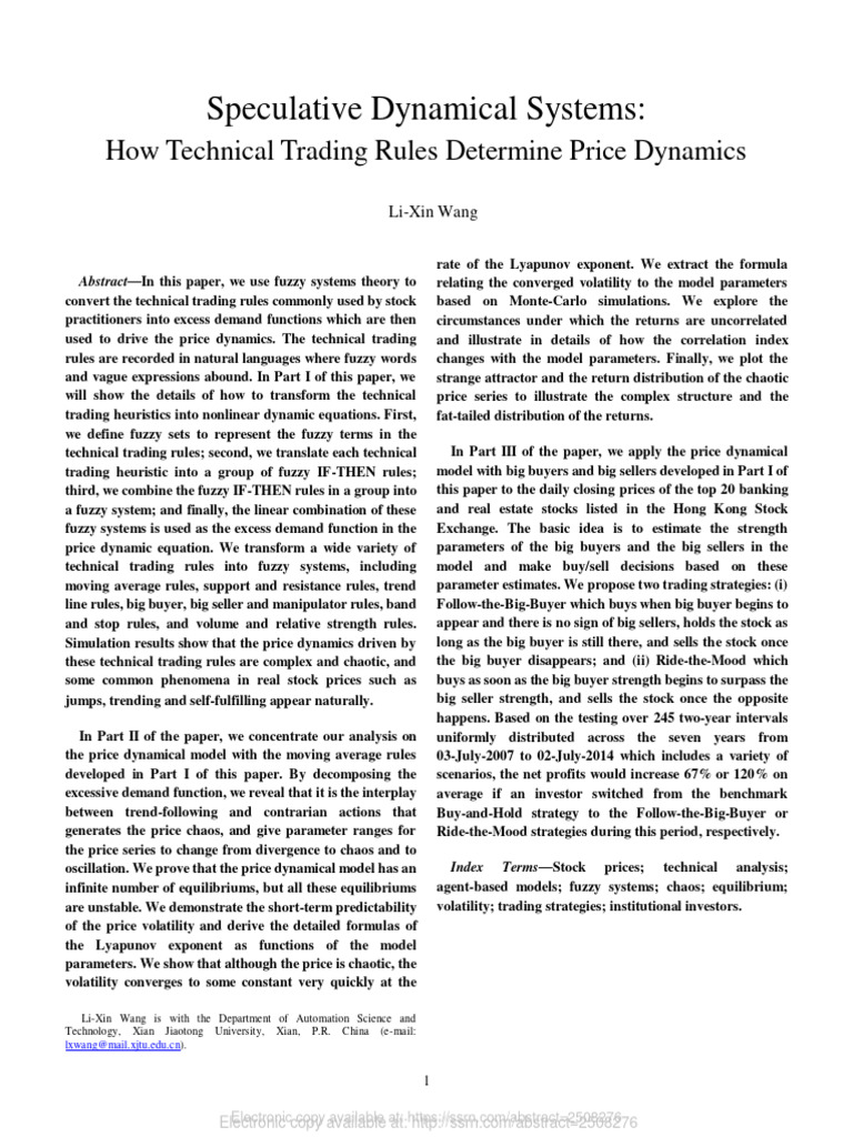 Speculative Dynamical Systems - How Technical Trading Rules Determine ... Speculative Dynamical Systems - How Technical Trading Rules Determine ...