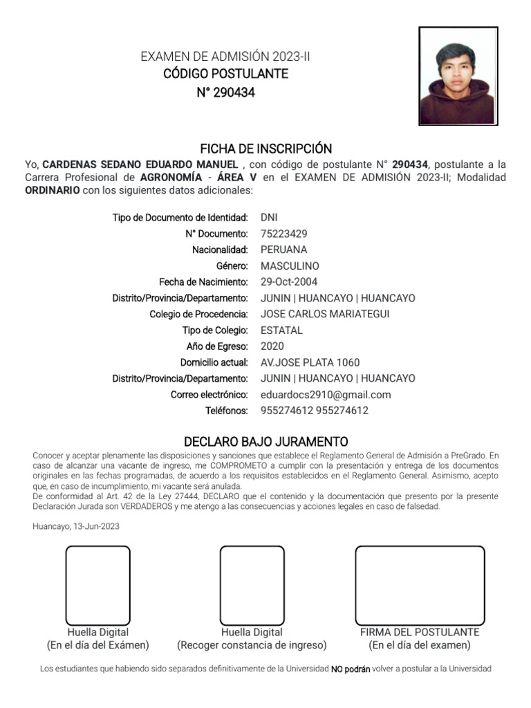 Ficha de Inscripción | Descargar gratis PDF | Documento de identidad | Gobierno