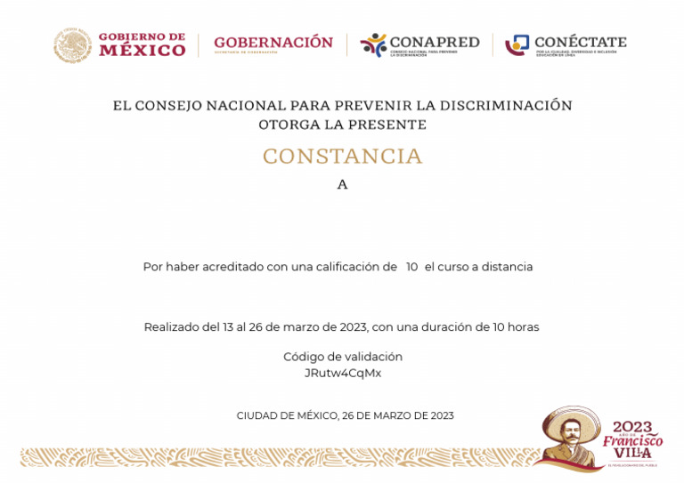 CONSTANCIA El ABC de La Igualdad y La No Discriminación | PDF