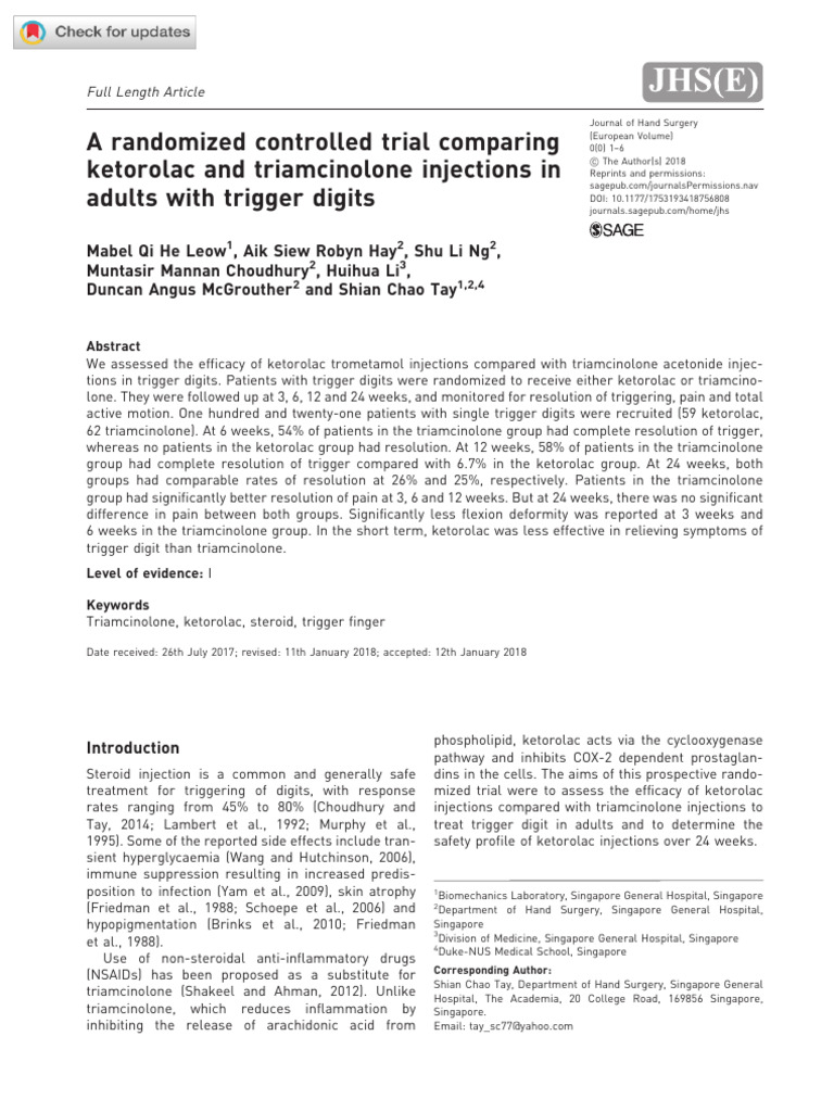 Trigger Finger Injection Study | PDF | Nonsteroidal Anti Inflammatory ...