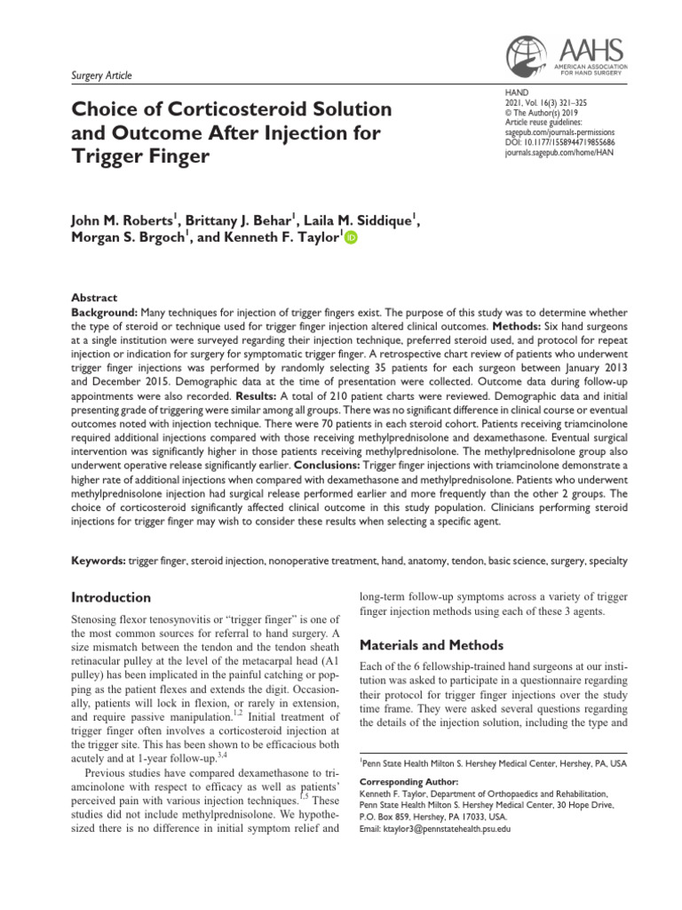 Choice of Corticosteroid Solution and Outcome After Injection For ...