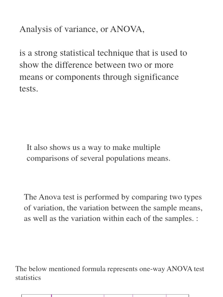 ANOVA Calculations | Download Free PDF | Analysis Of Variance | Mean ...