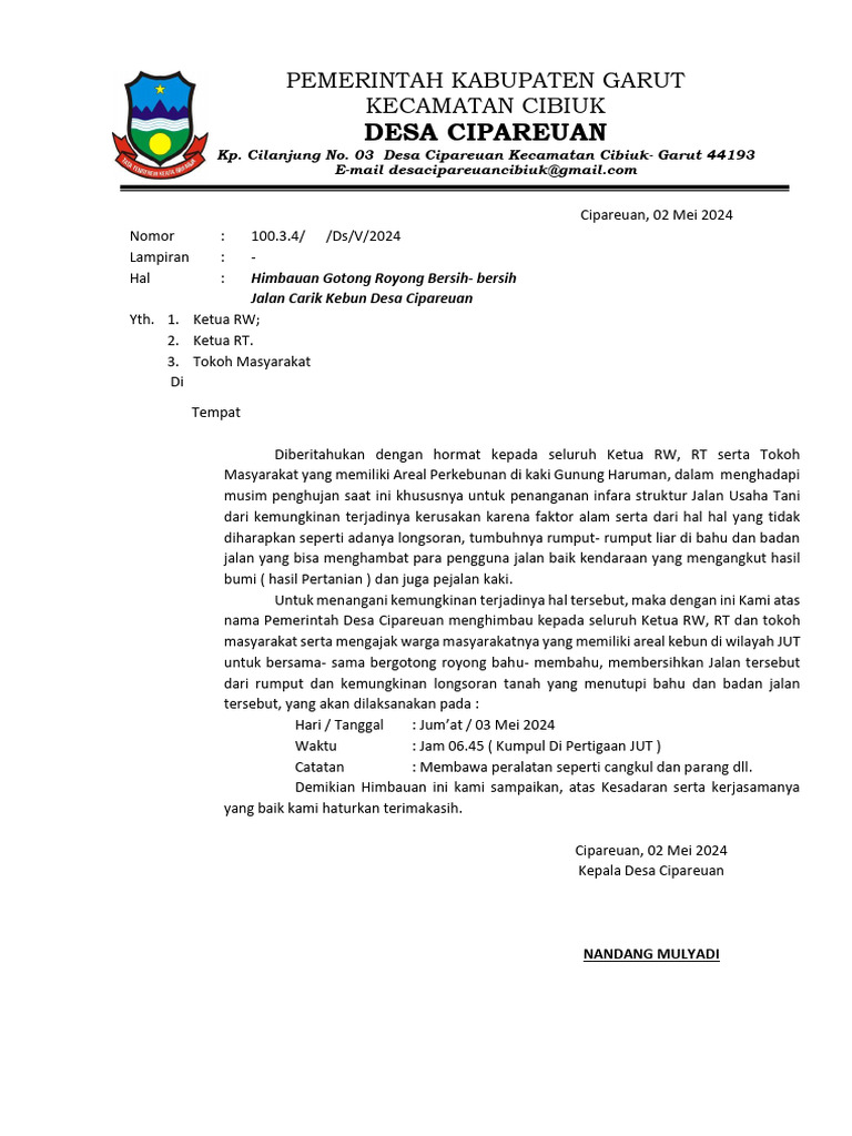 Himbauan Gotong Royong Bersih Jalan | PDF