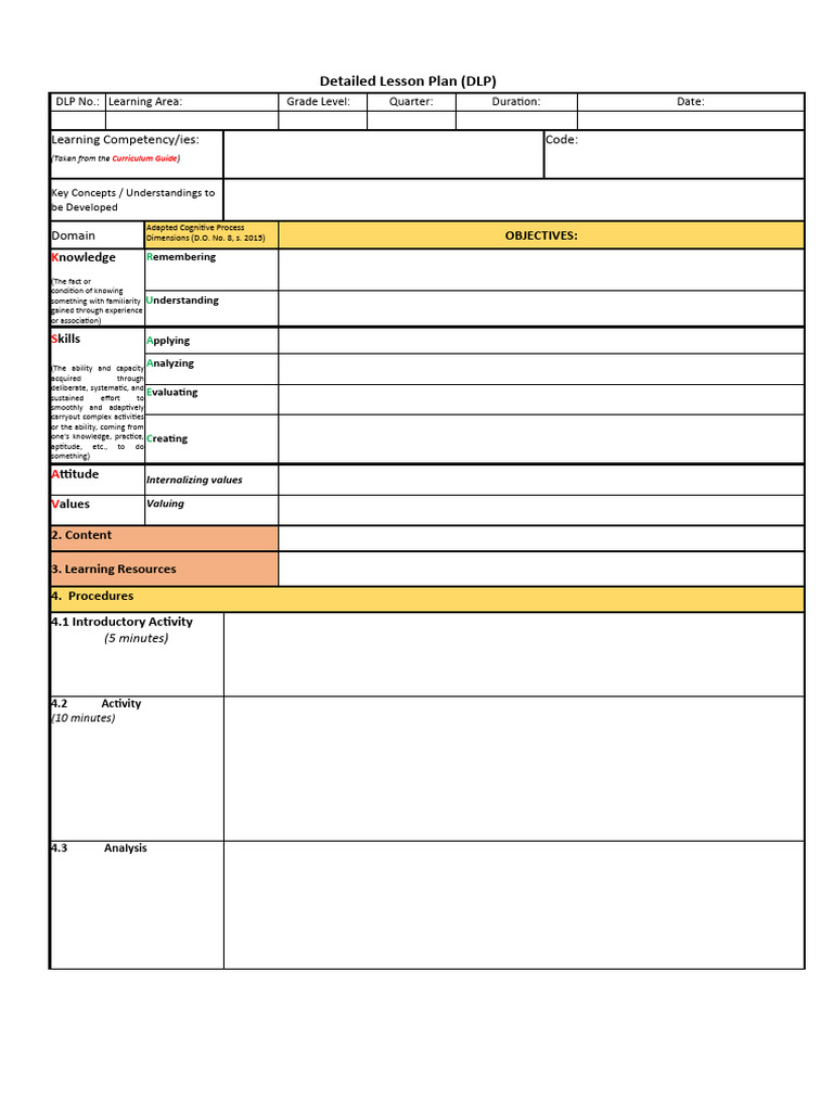 DLP blank | PDF | Learning | Lesson Plan