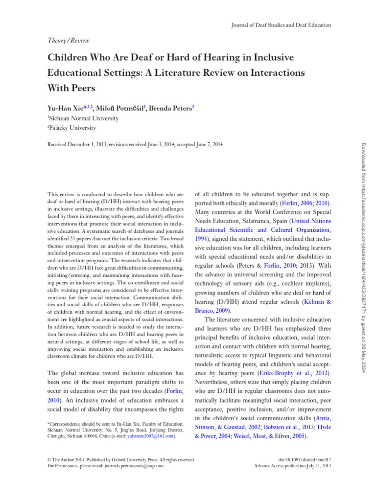 Children Who Are Deaf or Hard of Hearing in Inclusive | PDF | Inclusion ...