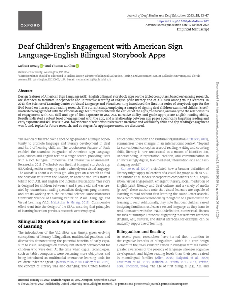 Deaf Children's Engagement With American Sign Language-English ...