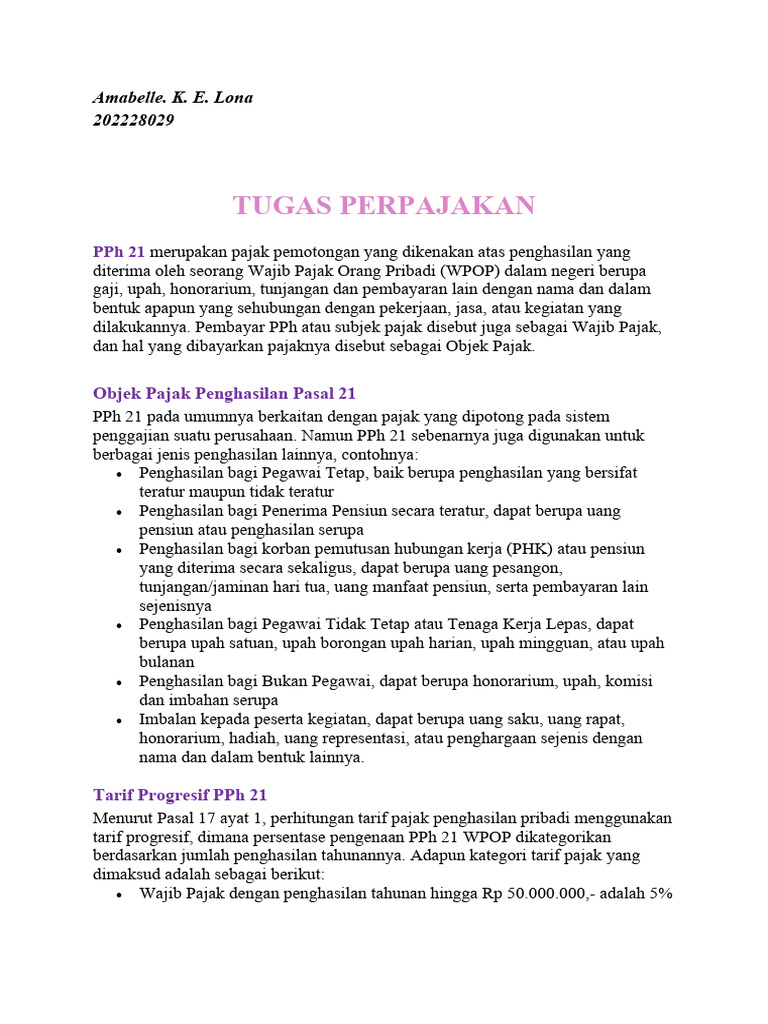 Tugas Perpajakan PPH | PDF