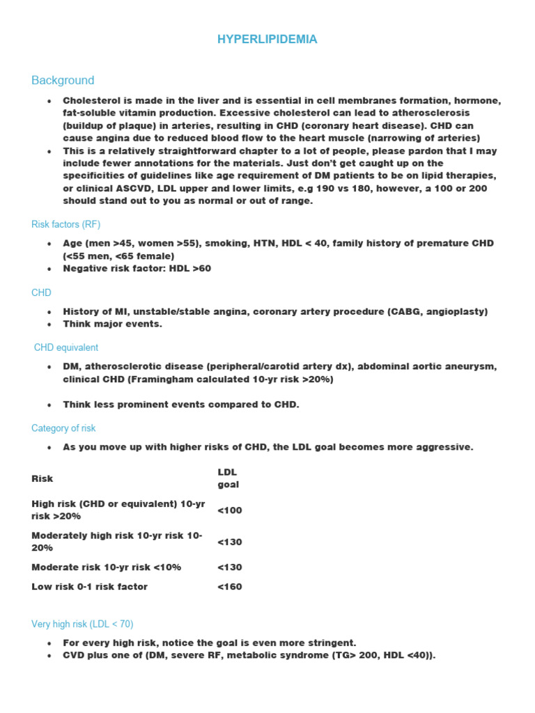 HYPERLIPIDEMIA | PDF | Coronary Artery Disease | Atherosclerosis