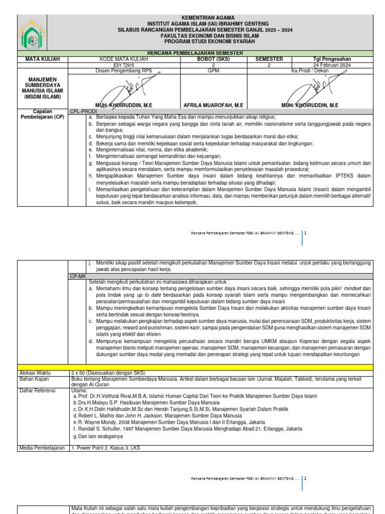 RPS SDM Islami 4 Ekos | PDF