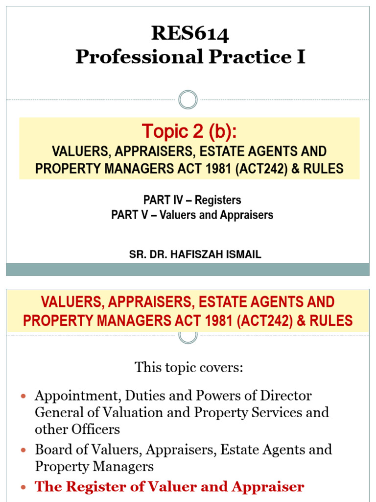 TOPIC 2B (HI) - FULL Act242 IV Registers & V Valuers Appraisers | PDF | Real Estate Appraisal ...
