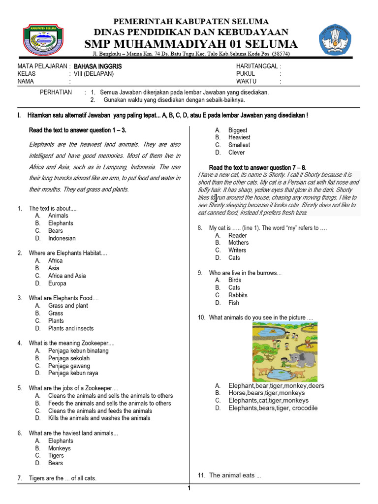 Soal Ujian Bahasa Inggris Kelas VIII | PDF | Tiger | Zoology