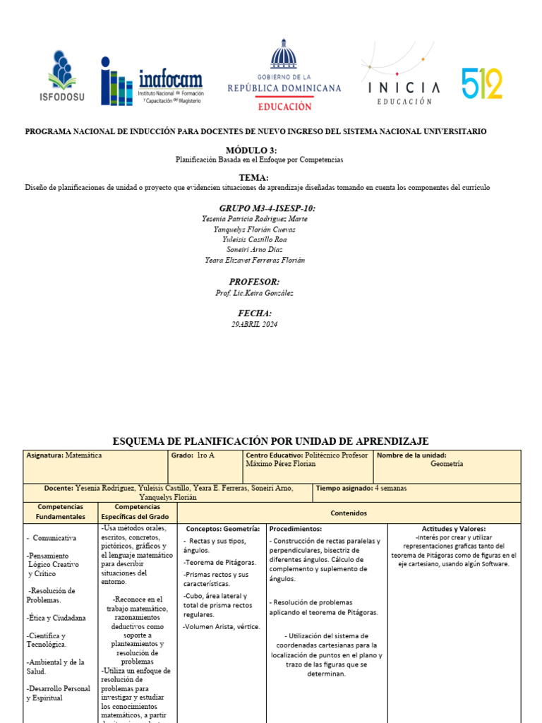 Planificacion Por Unidad de Aprendizaje Secundario Yesenia | PDF | Geometría | Aprendizaje