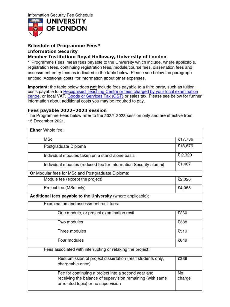 MSC Info Security Feeschedule 2022 2023 | PDF | Value Added Tax | Fee