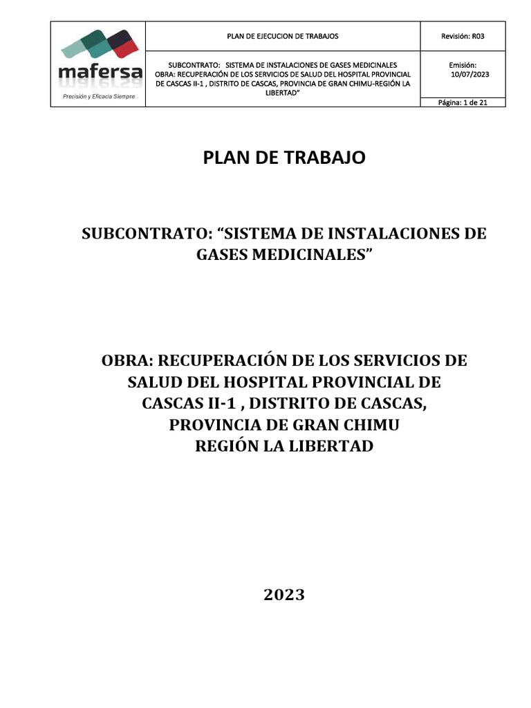 PLAN DE EJECUCION DE TRABAJOS HOSPITAL CASCAS LA LIBERTAD | PDF | Hospital | Calidad (comercial)